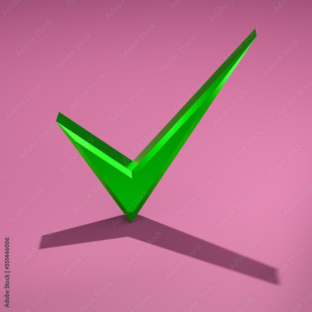 Green check mark on a pink background with a hard shadow - a blank for ...