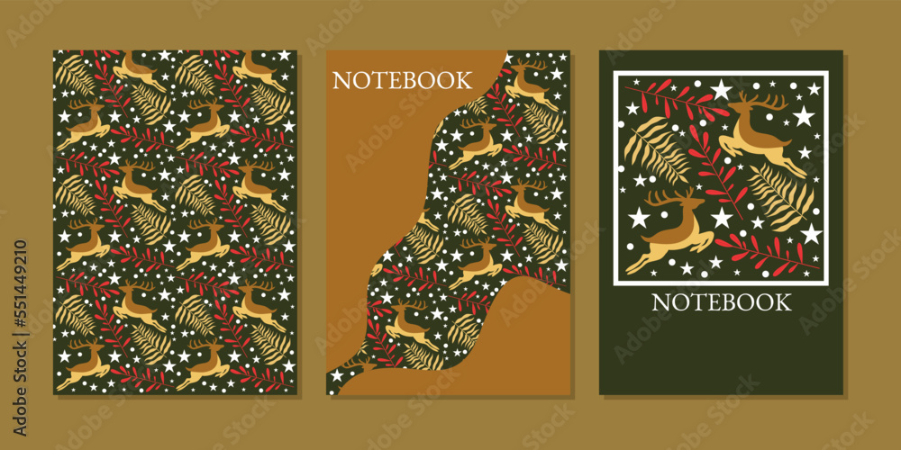 Christmas theme cover page. deer and flower pattern abstract background ...