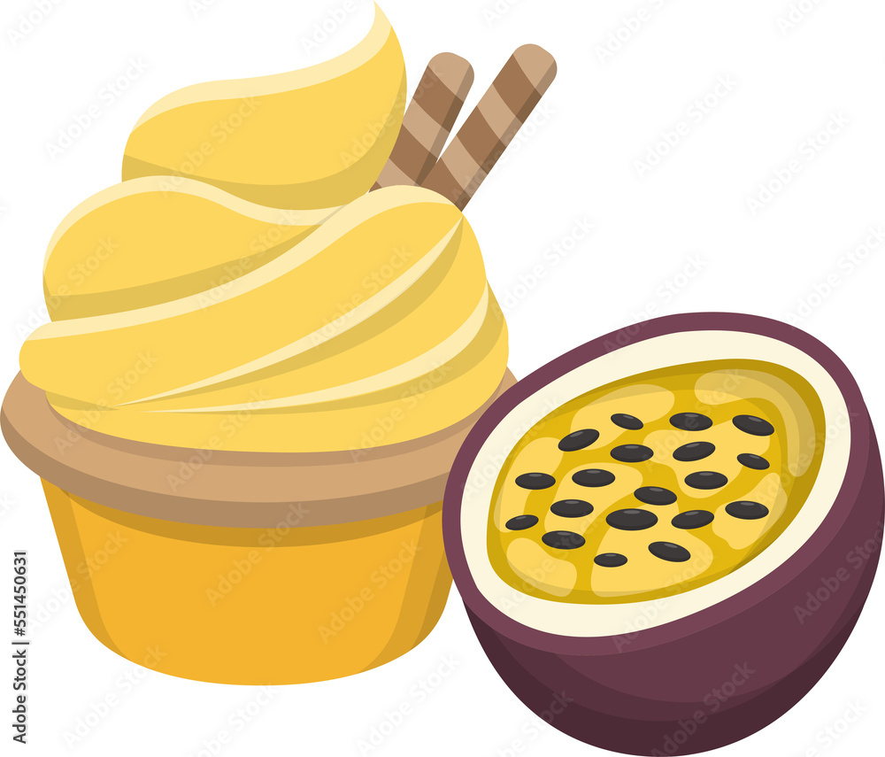 Cup cake passion fruit flavor cartoon comic vector, menu design Stock ...