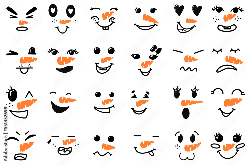 Cute snowman faces - vector collection. Vector Collection of Cute ...