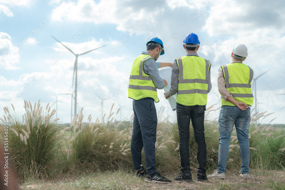 Asian engineer working in fieldwork outdoor. Workers check and inspect ...