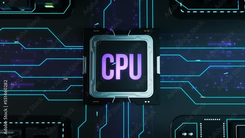 microchip labeled CPU. A city in miniature in the form of computer ...