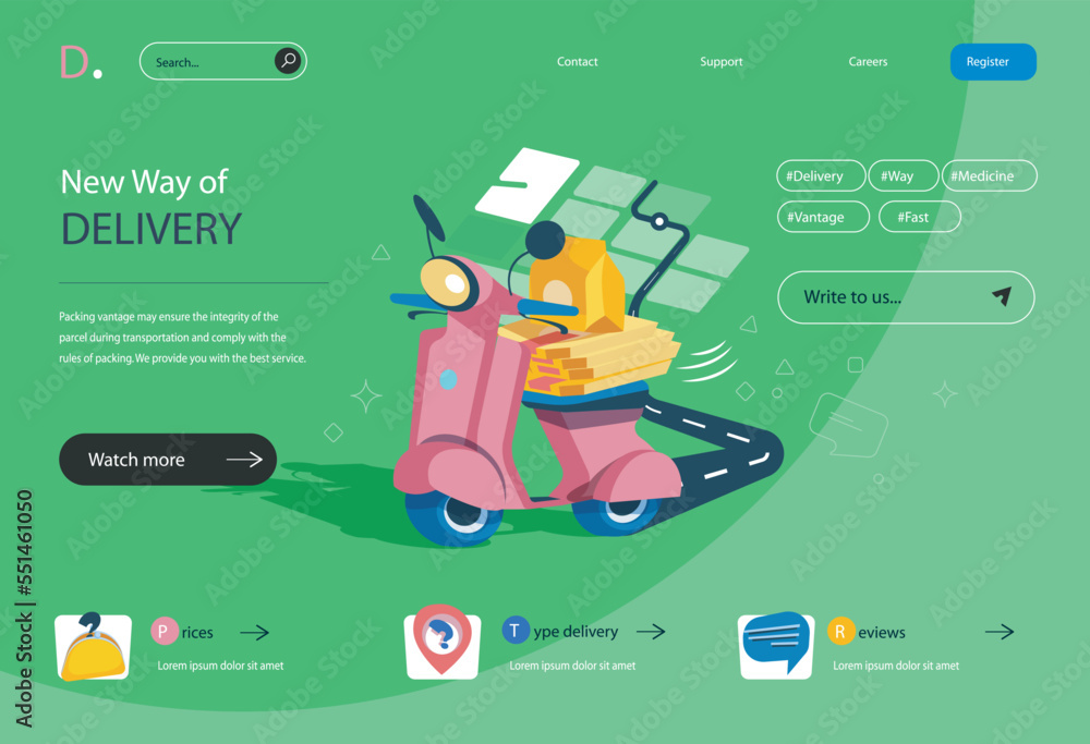 Delivery service concept in flat cartoon design for homepage layout ...