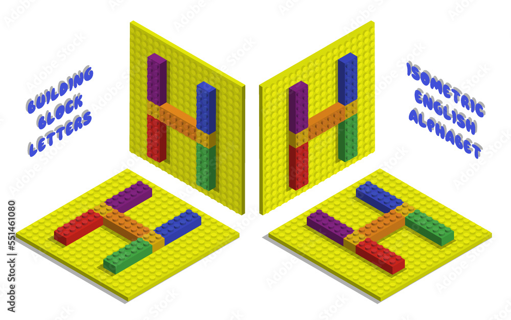 Isometric toy bricks of letter H. Letter from blocks for children ...