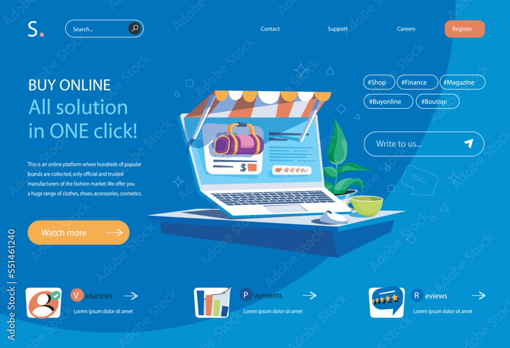 Online shopping concept in flat cartoon design for homepage layout ...