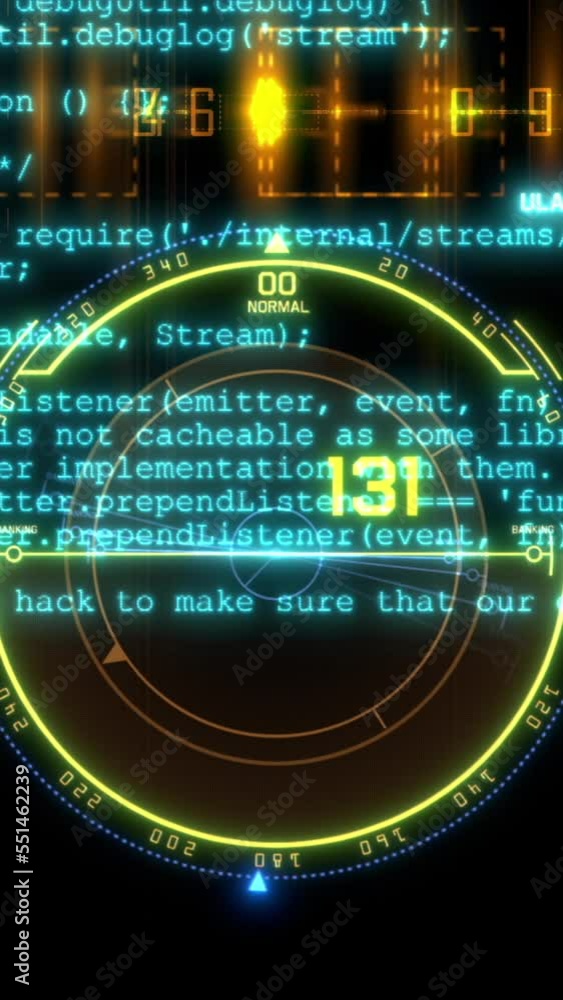 vertical video - HUD technological intro.Flying through digital HUD ...