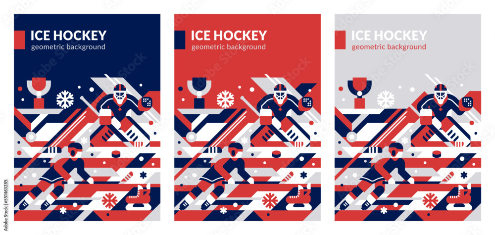 Ice hockey vector backgrounds, flat geometric style. Sport book cover ...