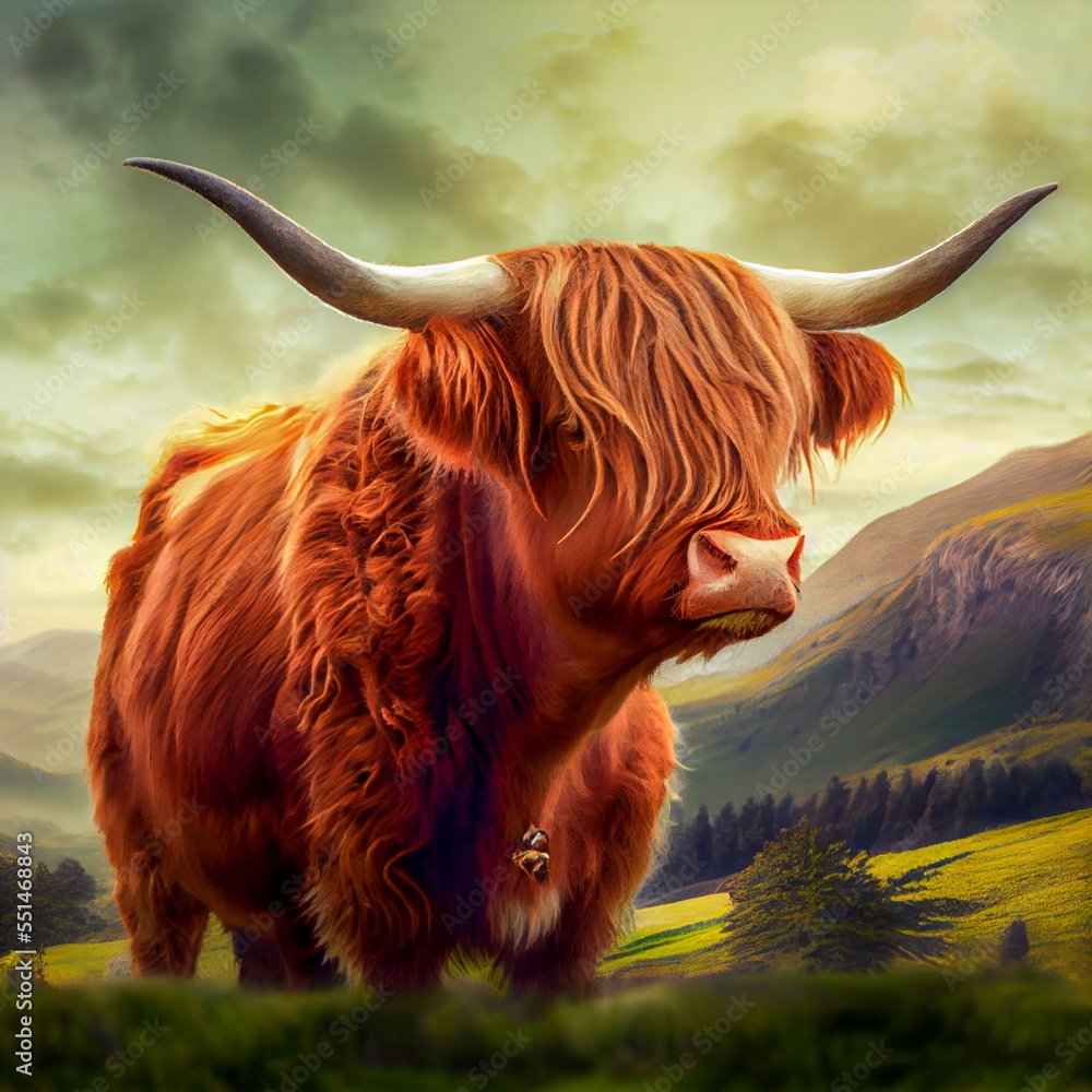 Beautiful Scottish highland cattle portrait. AI generated ...