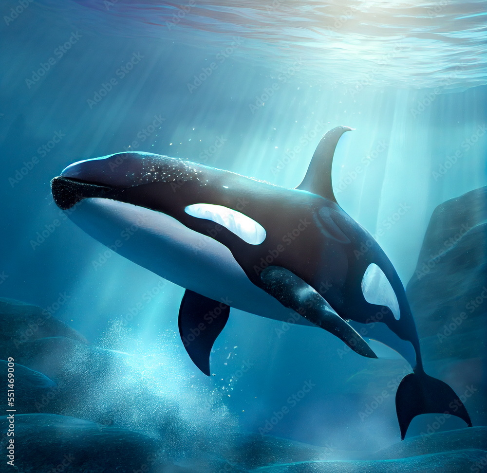 Beautiful Orca underwater, photorealistic illustration generated by Ai ...