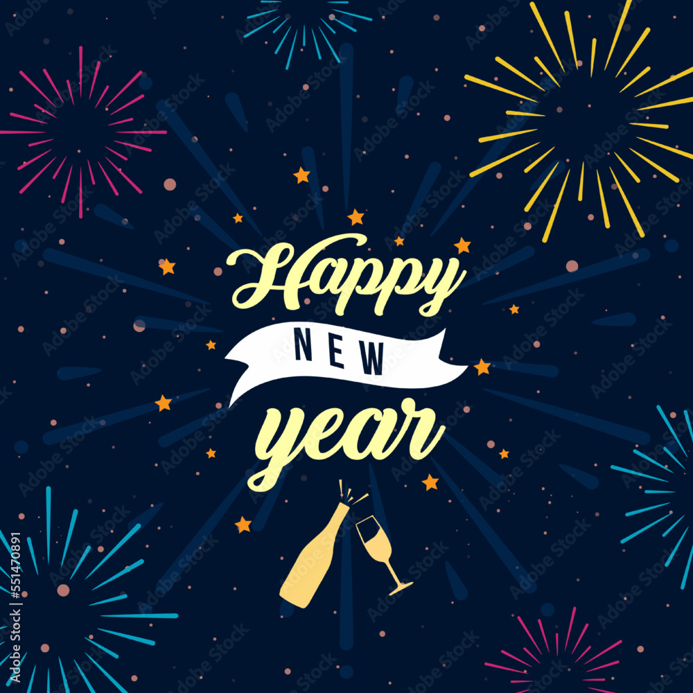 Happy new year 2023. Holiday greeting card design with light and ...