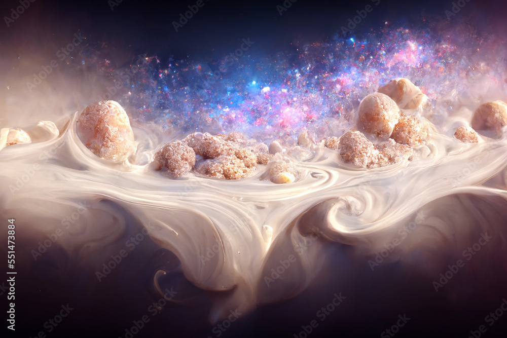 Concept milky landscape with Milky way galaxy. 2d illustration Stock ...