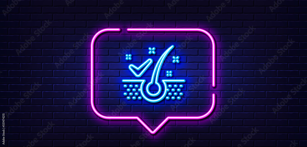 Neon light speech bubble. Anti-dandruff flakes line icon. Dandruff ...