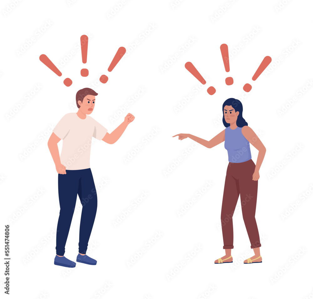 Couple in toxic relationships semi flat color vector characters ...