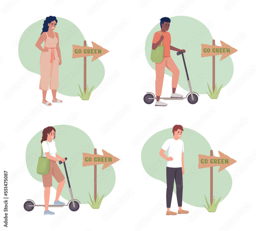 Go green to protect environment 2D vector isolated illustration. Eco ...