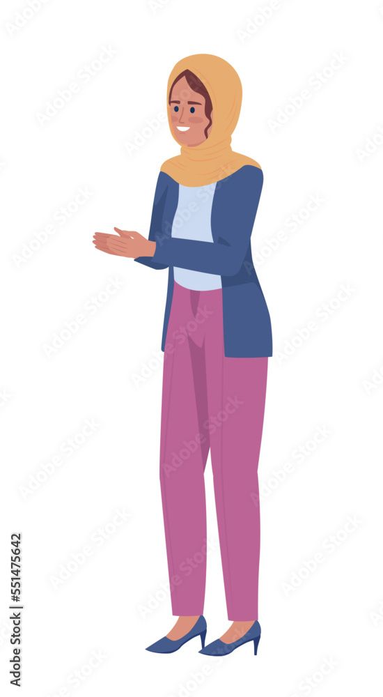 Businesswoman clapping hands semi flat color vector character. Editable ...