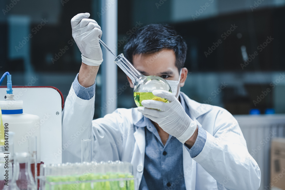 Scientist man research biotechnology from herbal plants for ...