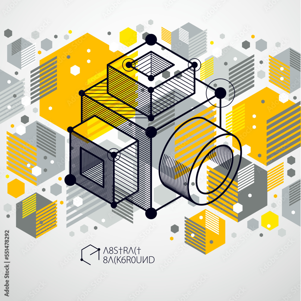 Geometric technology vector yellow drawing, 3D technical wallpaper ...
