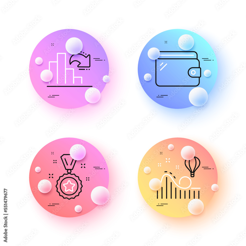 Roller coaster, Decreasing graph and Winner reward minimal line icons. 3d spheres or balls ...