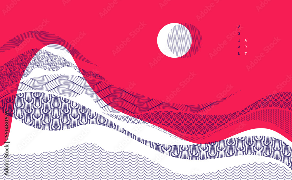 Abstract oriental Japanese art vector background in red color ...