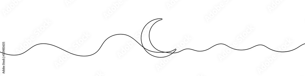 Continuous linear drawing of moon icon. One line drawing background ...