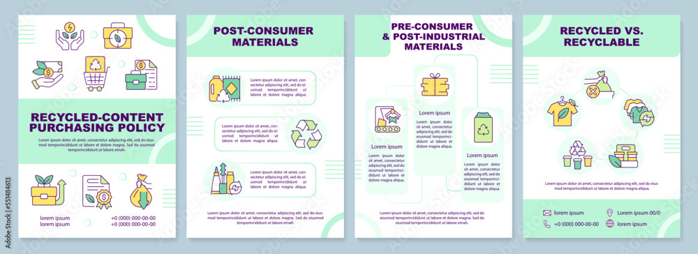Recycled-content purchasing policy green brochure template. Leaflet ...