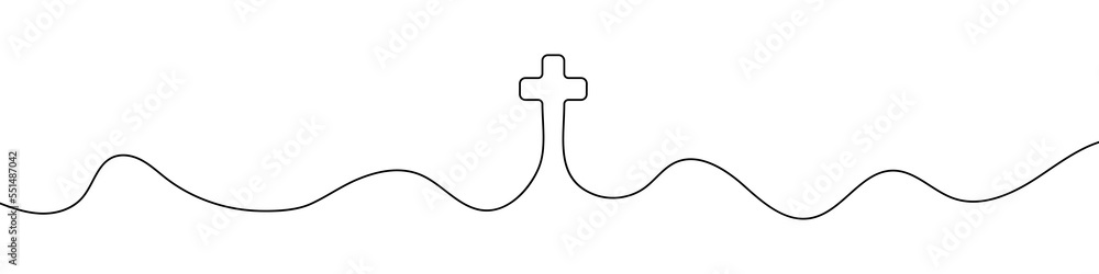 Continuous line drawing of christian cross. Religious cross one line ...