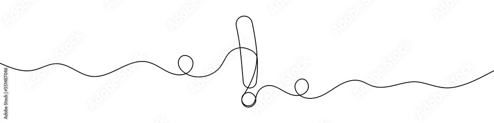 Exclamation mark linear background. One continuous line drawing of ...