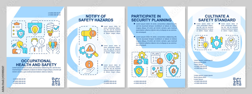 Workplace health and safety blue brochure template. Work conditions ...