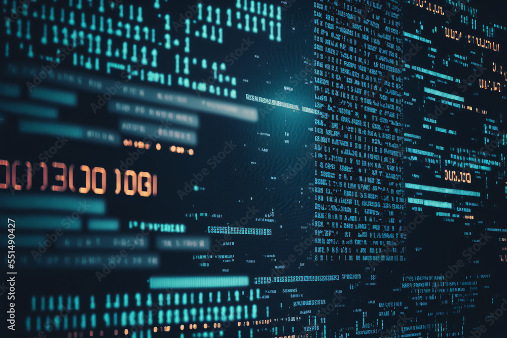 green matrix code structure with red dangerous code, threat, crime ...