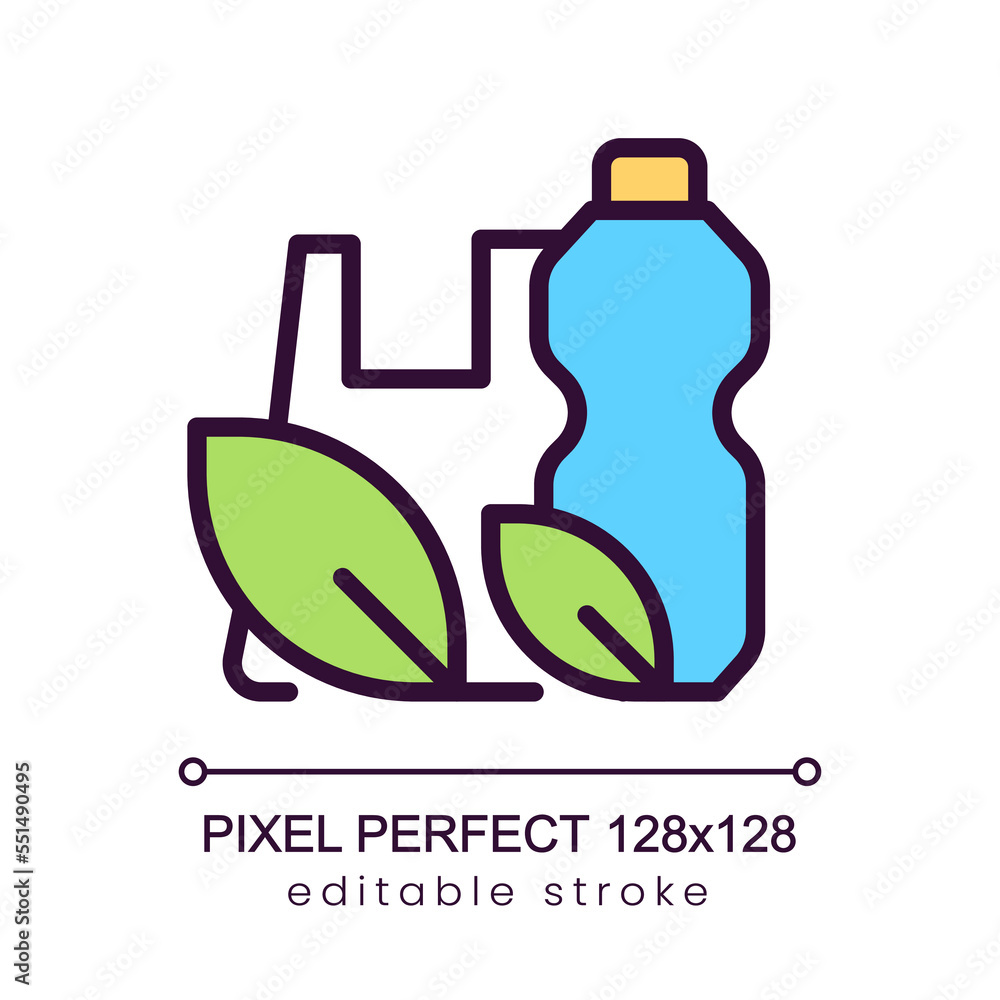 Biodegradable plastic pixel perfect RGB color icon. Materials safe for ...