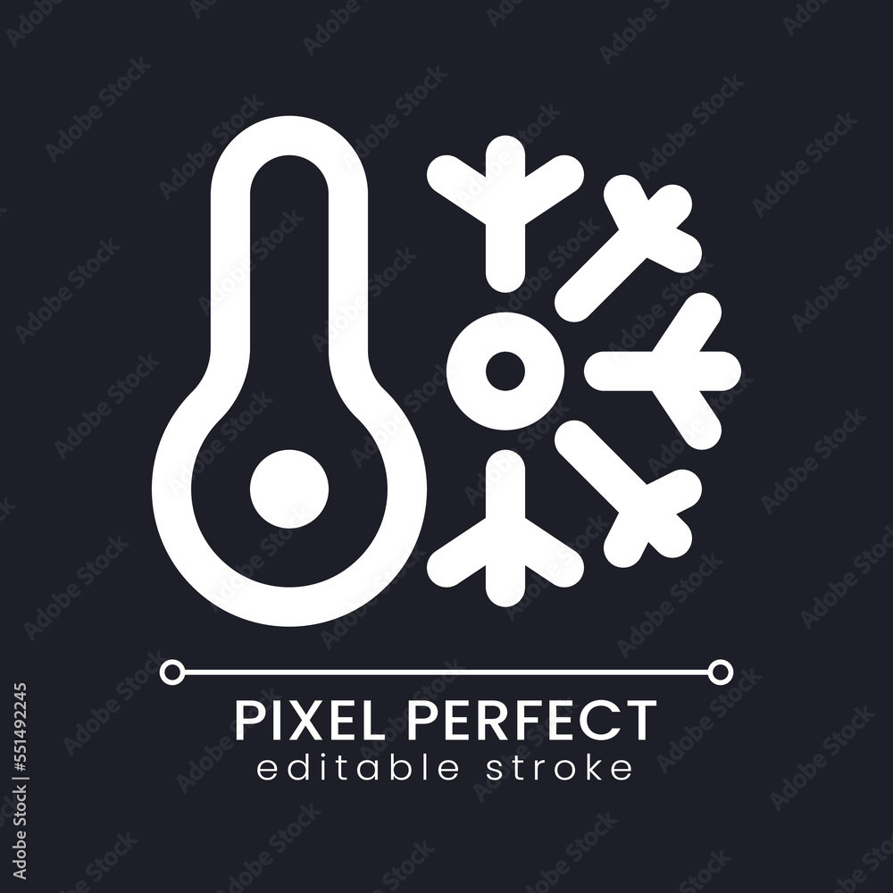 Climate control system pixel perfect white linear ui icon for dark theme. Cooling appliance ...