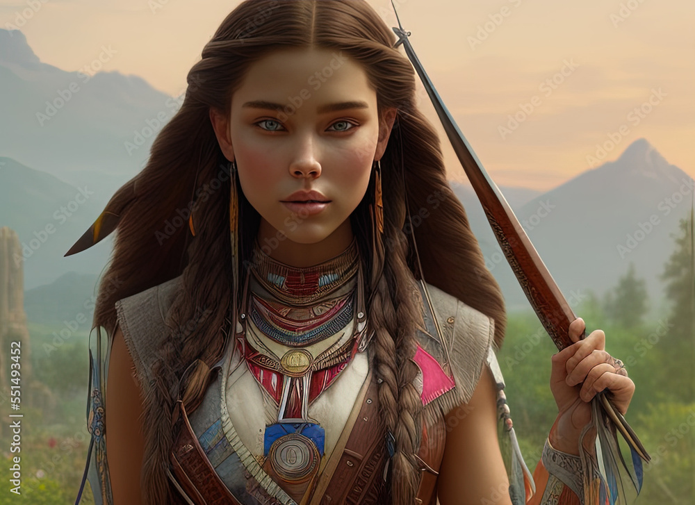 portrait photograph of Pocahontas, a young beautiful native american ...