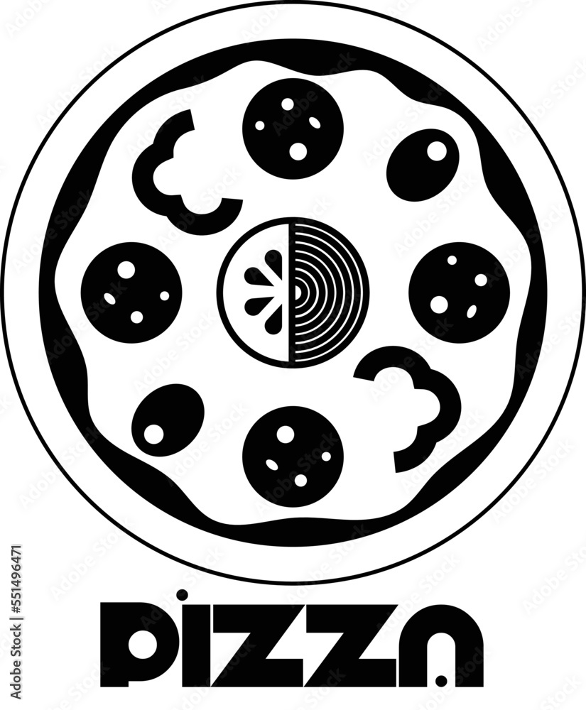 black and white pizza logo on transparent background Stock Vector ...