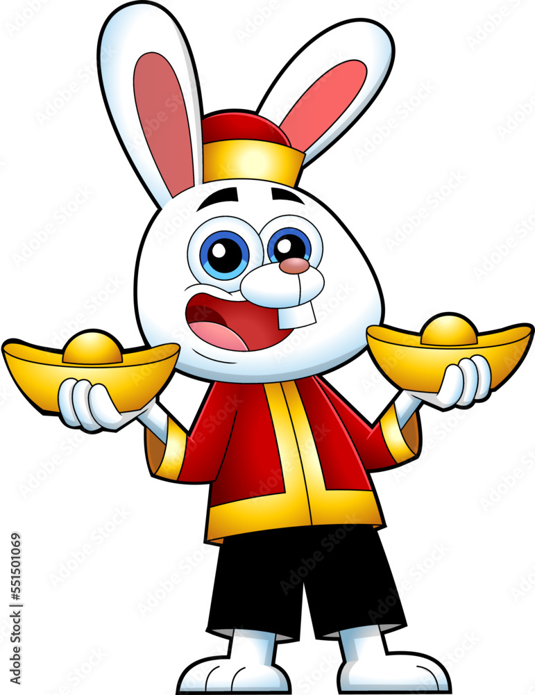 Funny Bunny Cartoon Characters With Chinese Gold Ingots Year Year Of ...