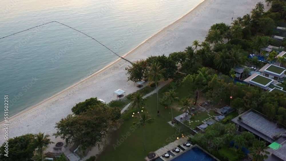 Aerial birds eye view flyover Danna beachfront resort hotel swimming ...