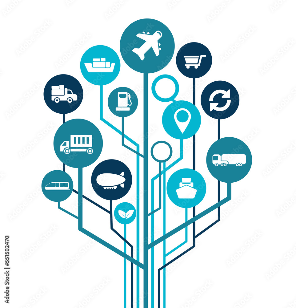 Global shipping and supply chain vector illustration. Abstract concept ...