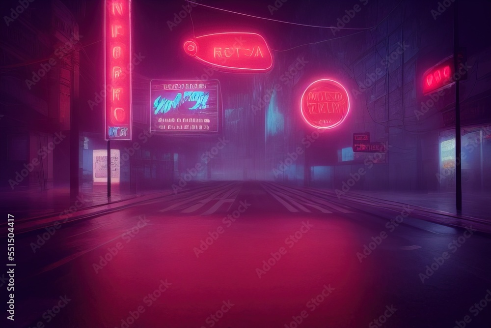 Futuristic empty neon city street scene background. Created by AI ...