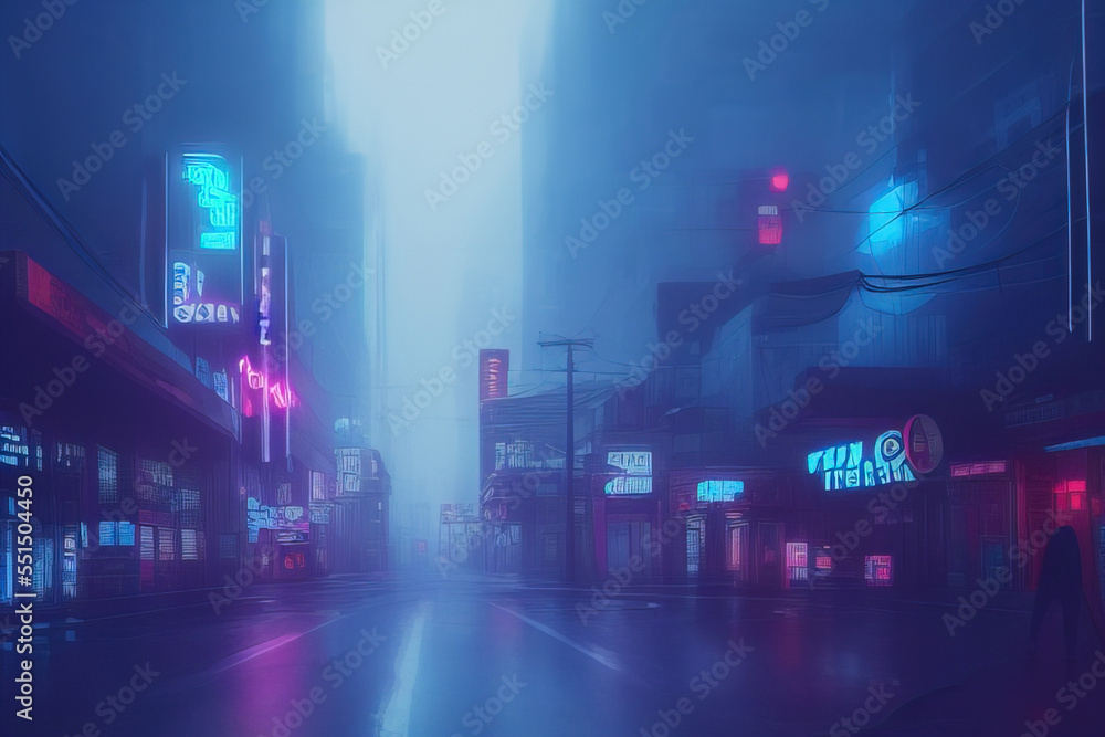 Futuristic empty neon city street scene background. Created by AI ...