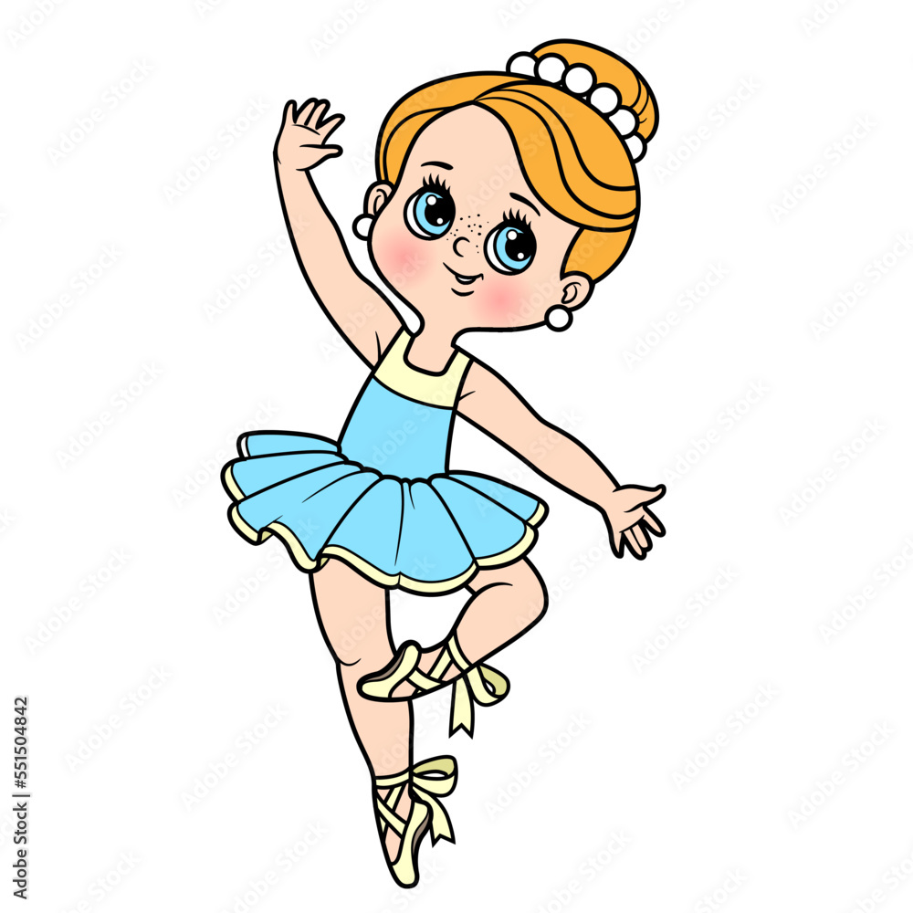 Cute cartoon little ballerina girl in tutu and pointe shoes color ...