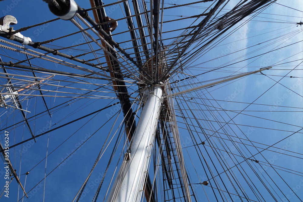 maritime or nautical scenery of an old large historic beautiful ship ...