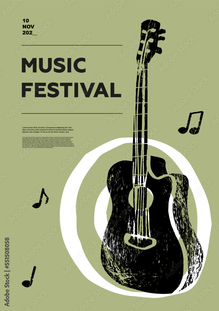 Guitar, bracket, quadrant, folk. Music festival poster. String musical ...