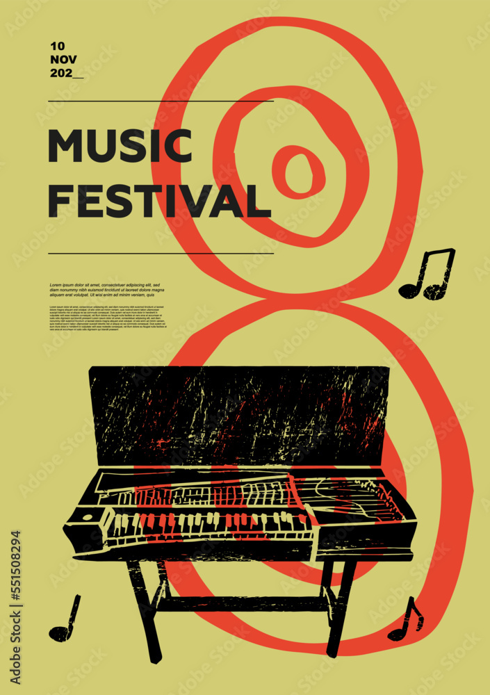 Clavichord, folk, Music festival poster. String musical instruments ...