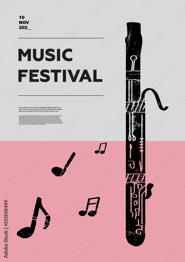 Bassoon, fagotto. Music festival poster. Wind musical instruments ...