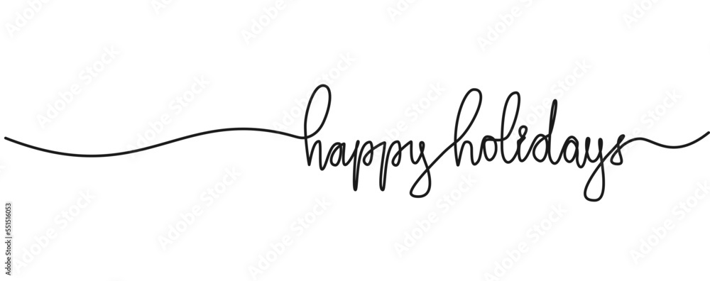 continuous single line drawing of text HAPPY HOLIDAYS isolated on white ...