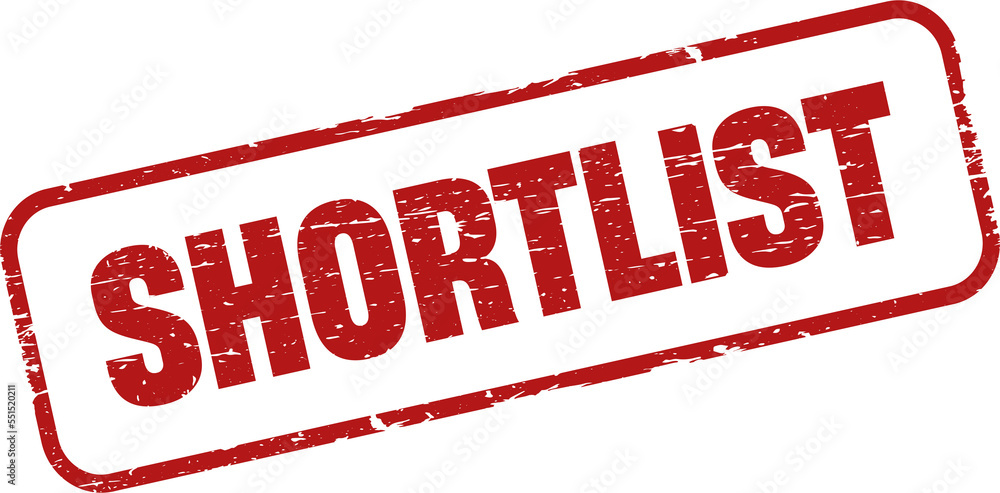 Shortlist rubber stamp. Vintage old red color texture frame, Shortlist ...