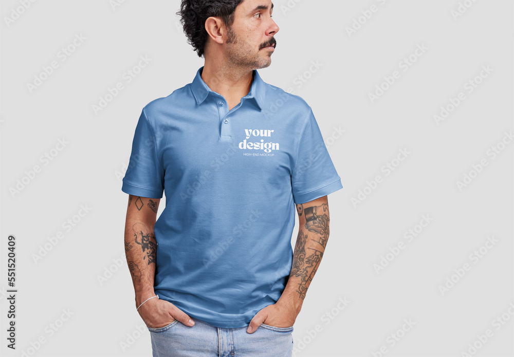 Close-up of a Man Wearing a Polo Shirt Mockup Stock Template | Adobe Stock