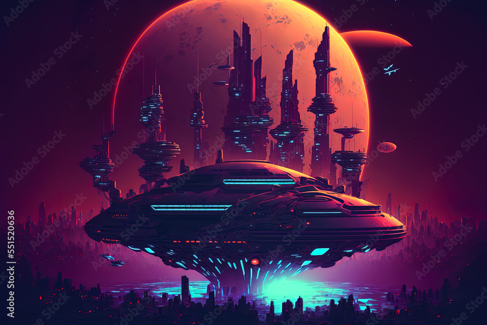 Spaceship city, spacecraft base, famous spaceship, planet in space ...