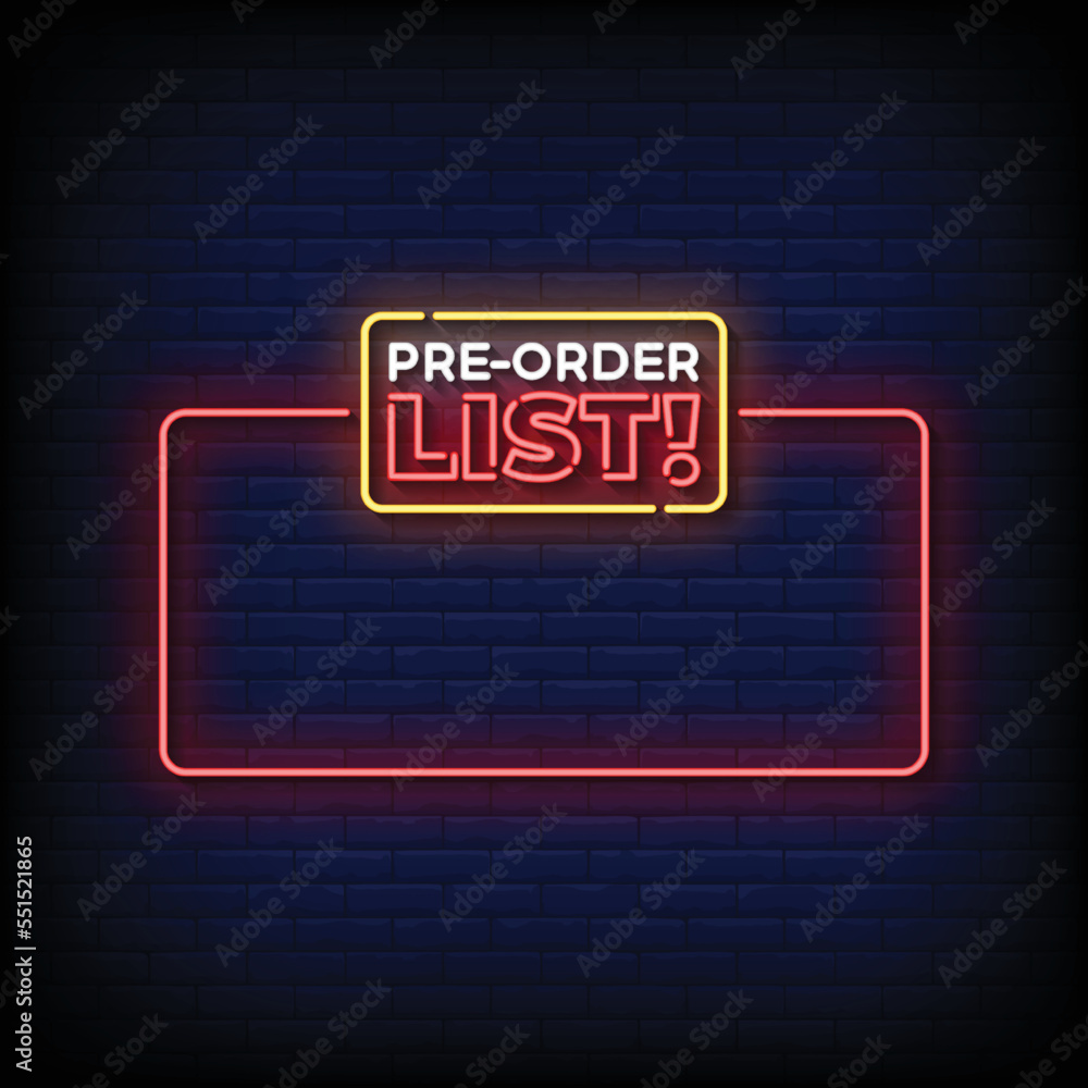 Neon Sign pre-order list with brick wall background vector Stock Vector ...