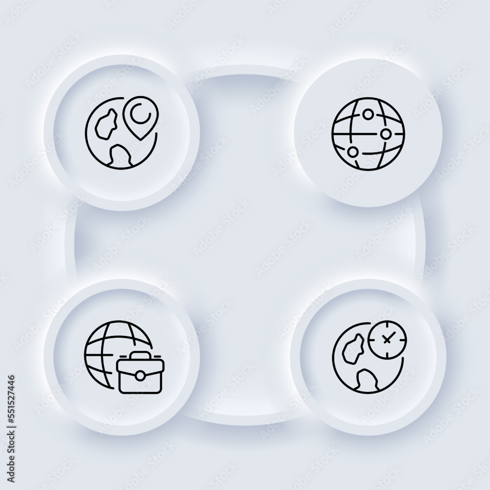 Geography set icon. Globe, world, orbit, axis, equator, earth, setting ...