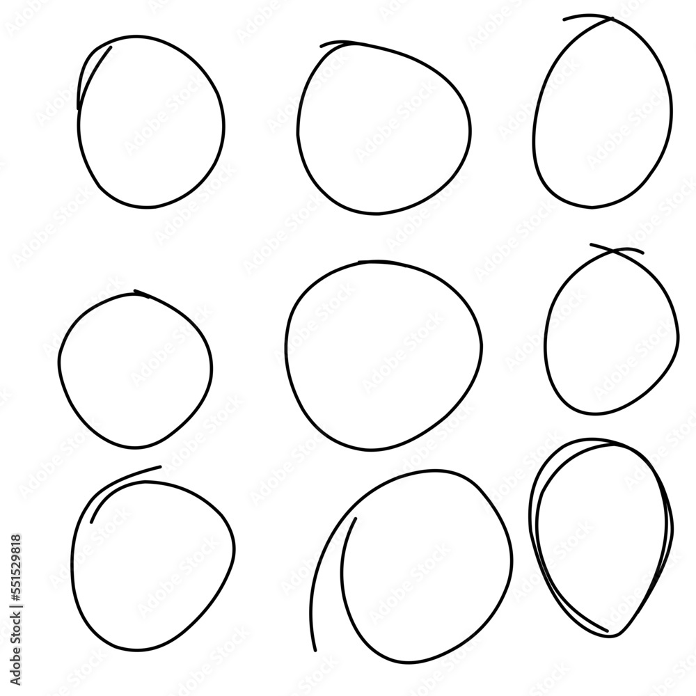 Doodle set of black hand drawn circle line sketch set. Vector circular ...
